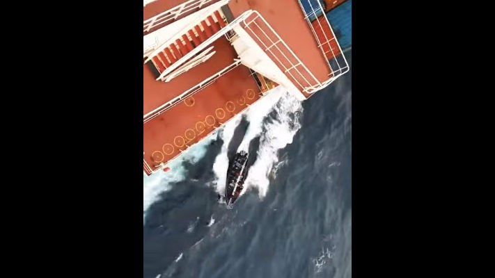 Watch: Pirate Skiff Approaches Container Ship