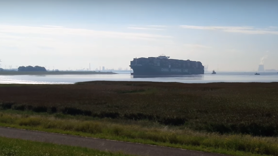 Giant Containership Grounded, Refloated Near Antwerp