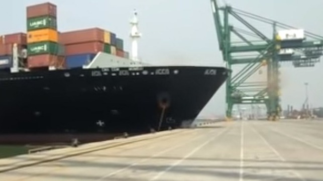 Container Ship Hits Pier in India